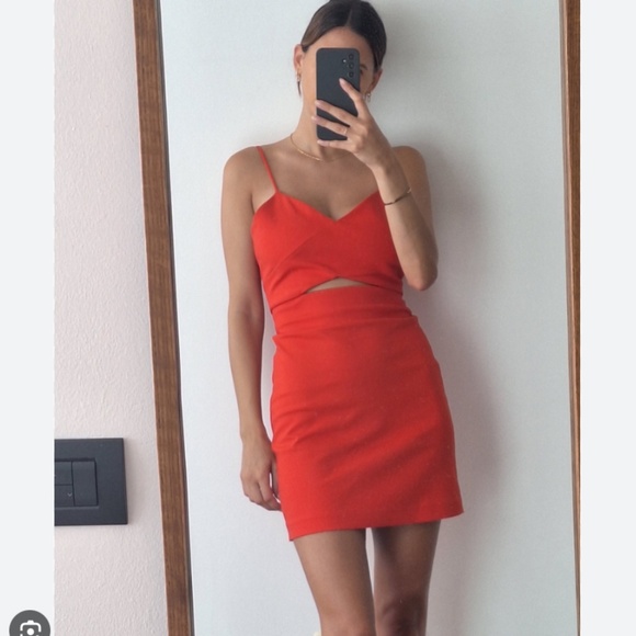 Zara | Dresses | Nwot Zara Red Hot Mini Dress With Front Cut Out Small ...